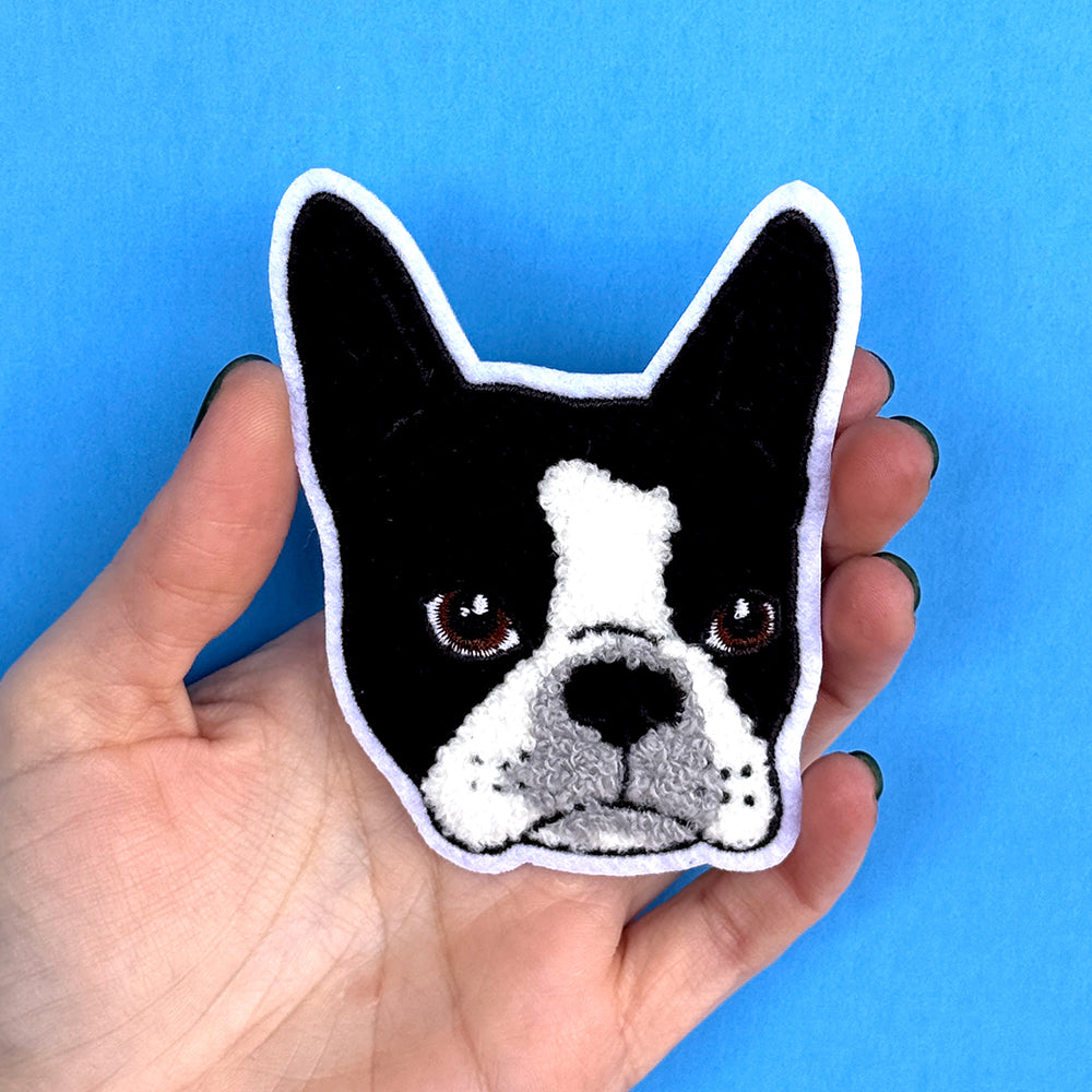 Boston Terrier Chenille Iron On Patch