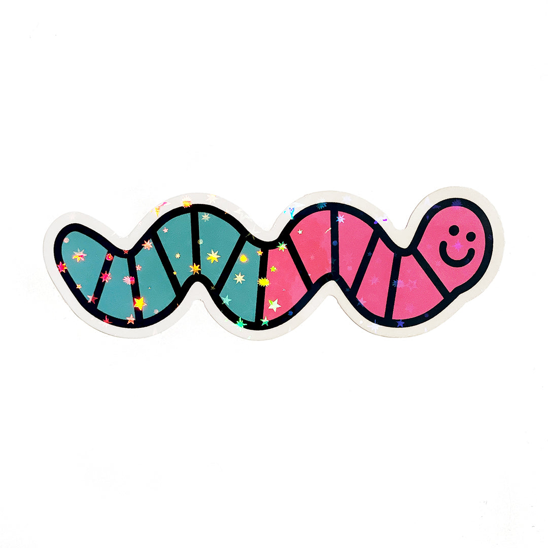 Glitter Gummy Worm Waterproof Sticker